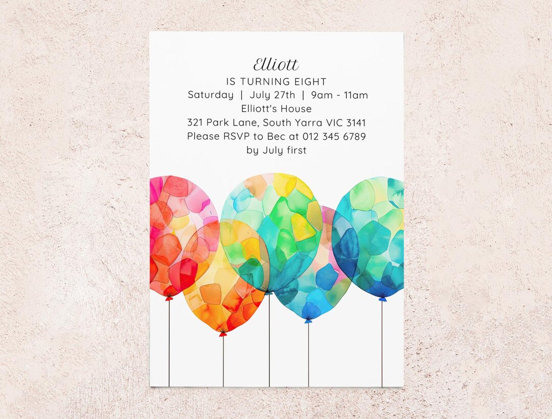 Floating Balloons Invitation | Instant Digital Download | Editable Bday ...