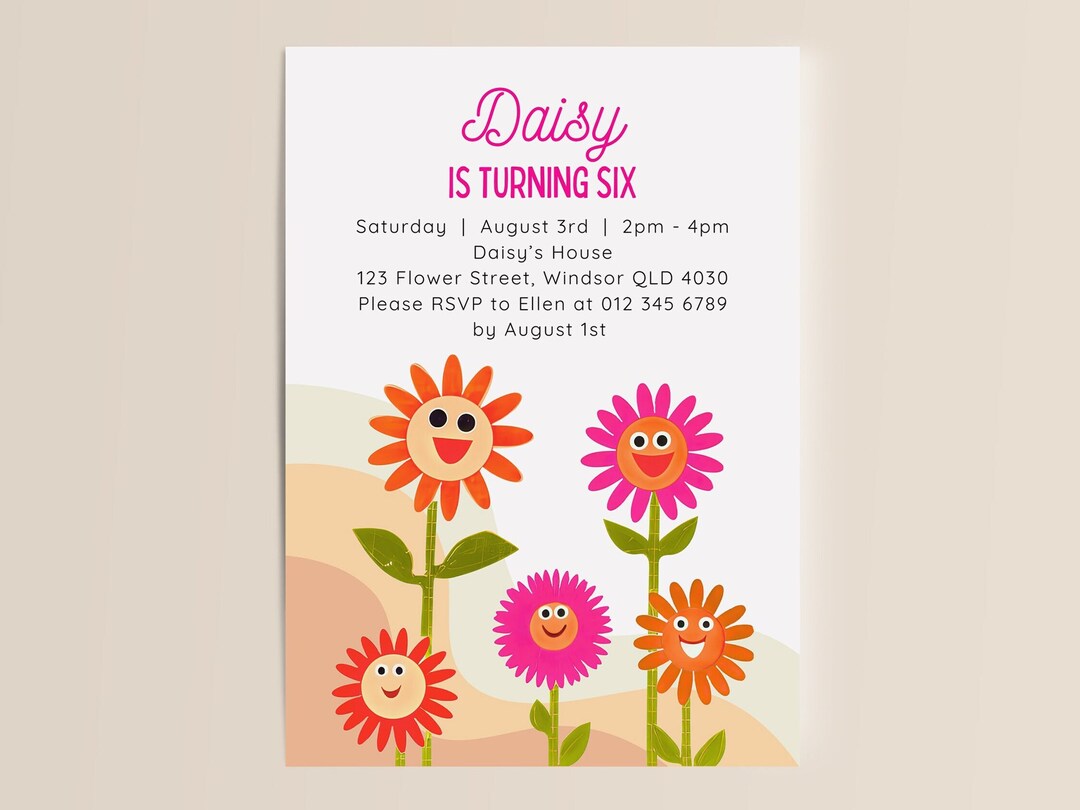 Flower Face Invitation | Instant Digital Download | Girls Birthday ...