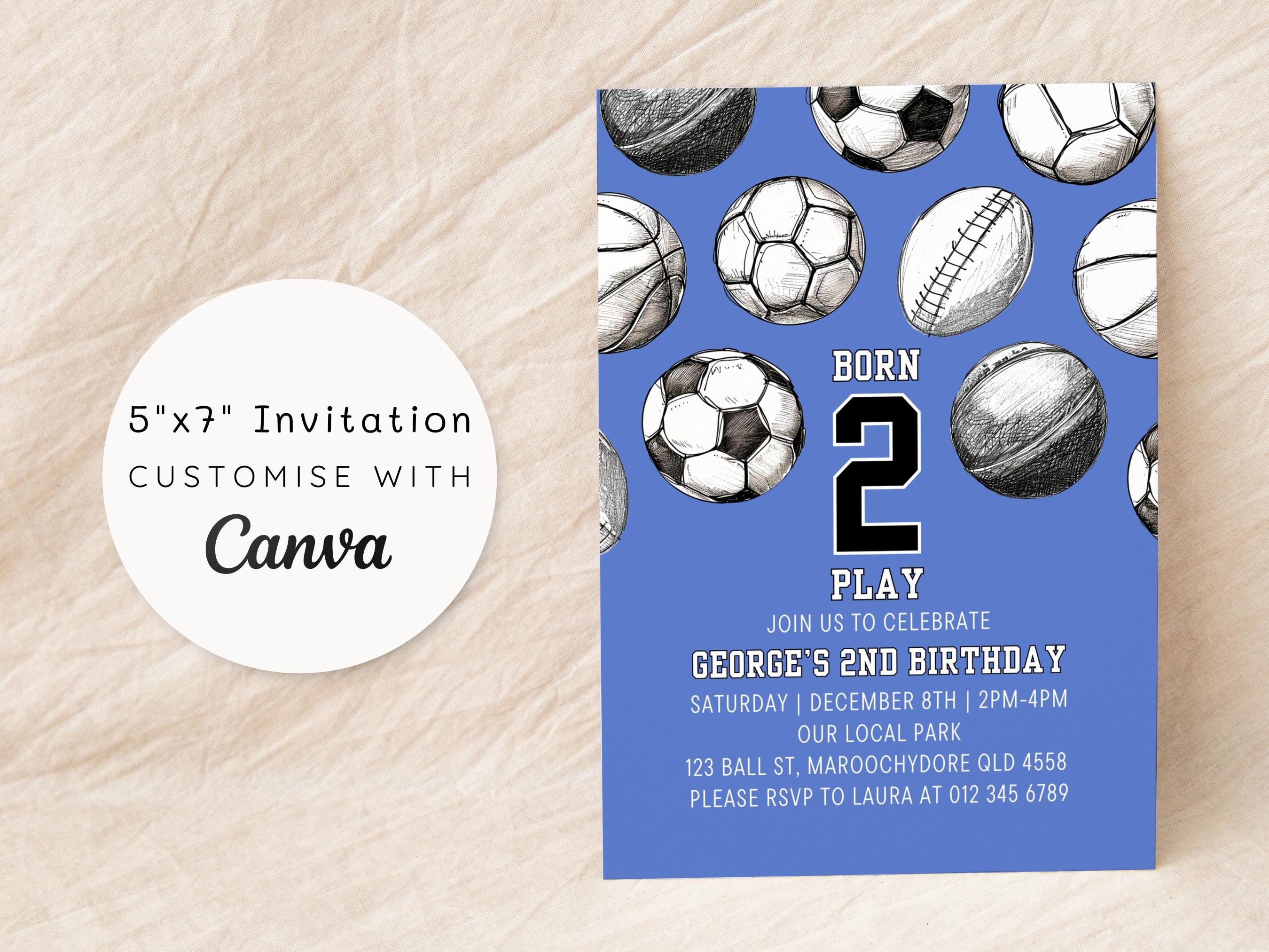 Born 2 Play Birthday Party Invitation | Ball Sports | Instant Digital ...