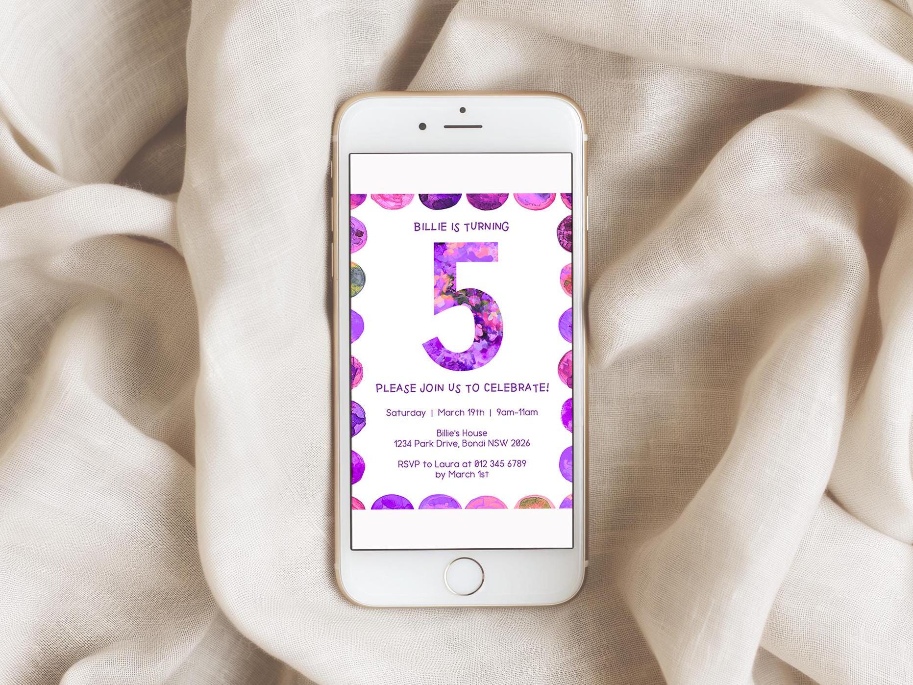 Editable 5th Birthday Invitation | Instant Digital Download | Pink ...
