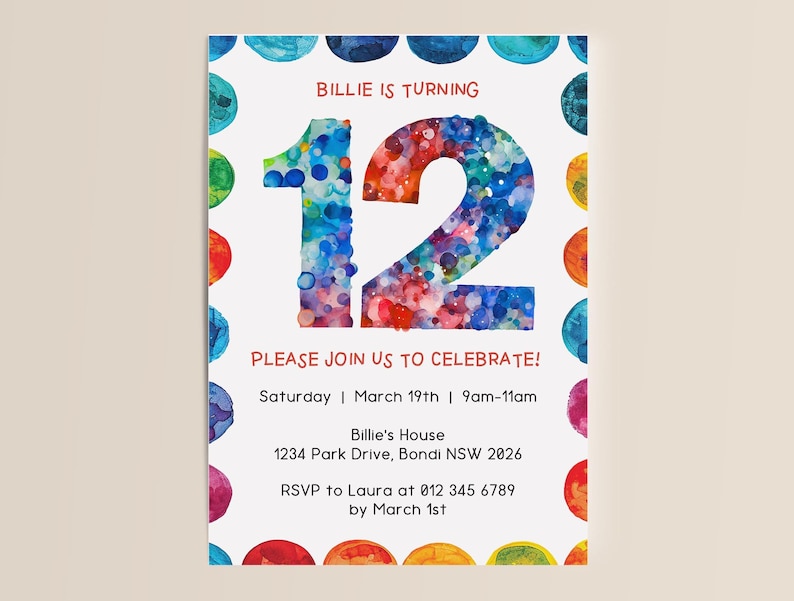 EDITABLE 12th Birthday Invitation | Instant Digital Download | Number ...
