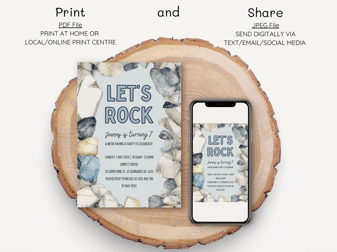 Editable Let's Rock Invitation | Birthday Party | Instant Digital ...