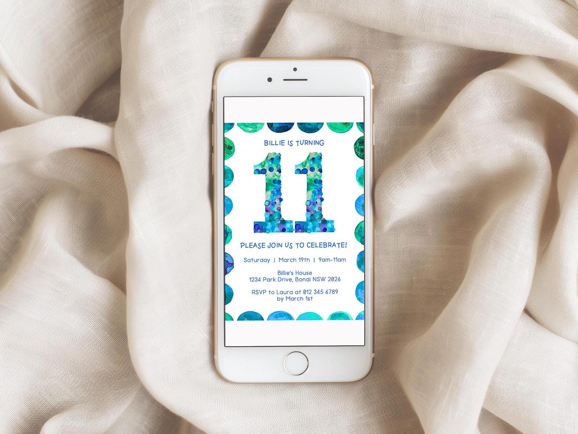 Editable 11th Birthday Invitation | Instant Digital Download | Blue ...