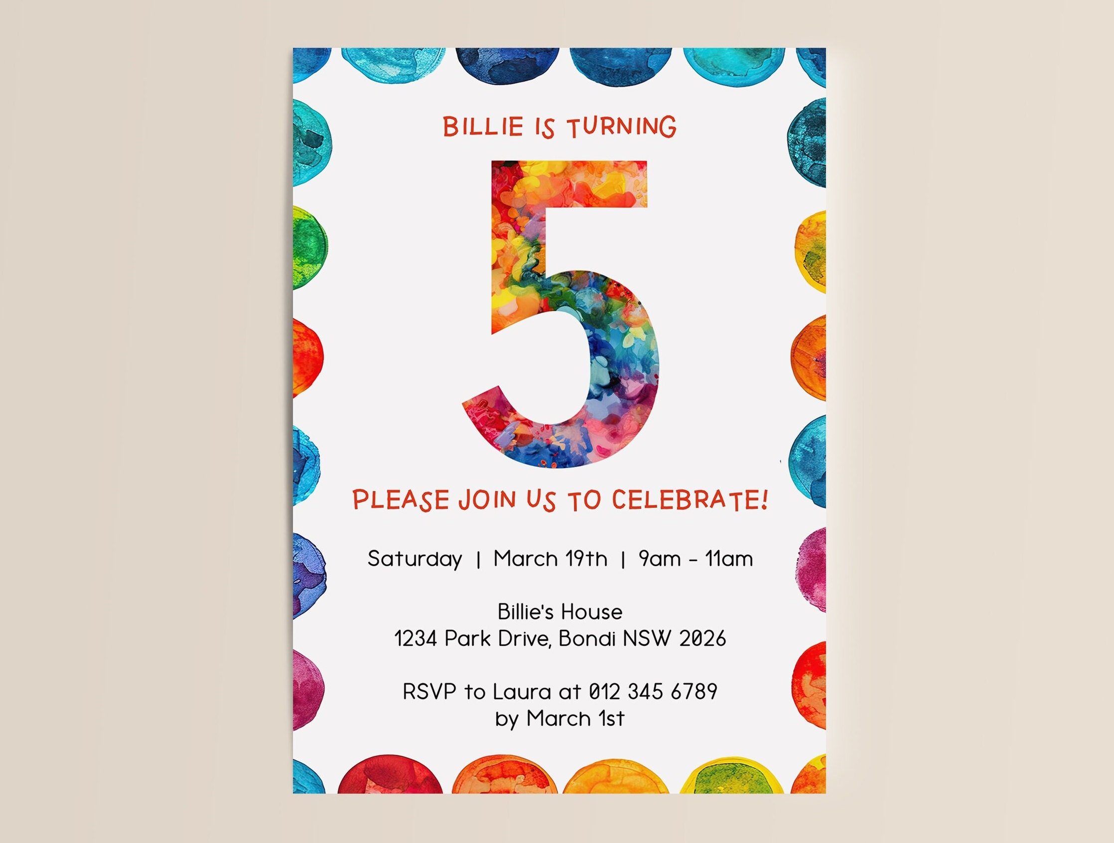 EDITABLE Fifth Birthday Invitation | Instant Digital Download | Number ...