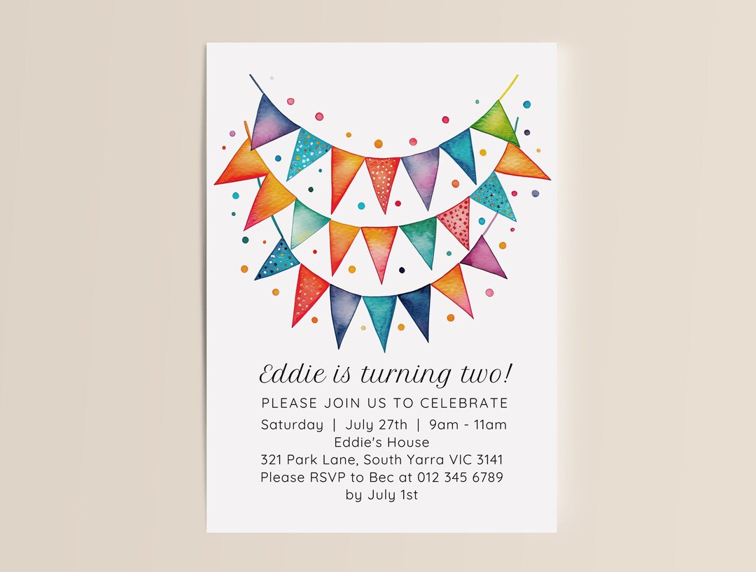 Bunting Invite | Instant Digital Download | Kids Birthday Event ...