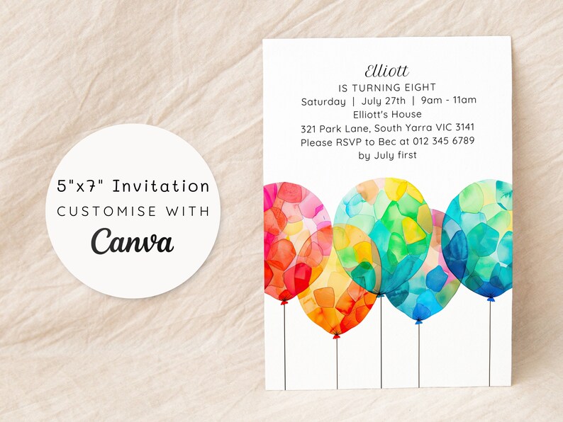 Floating Balloons Invitation | Instant Digital Download | Editable Bday ...