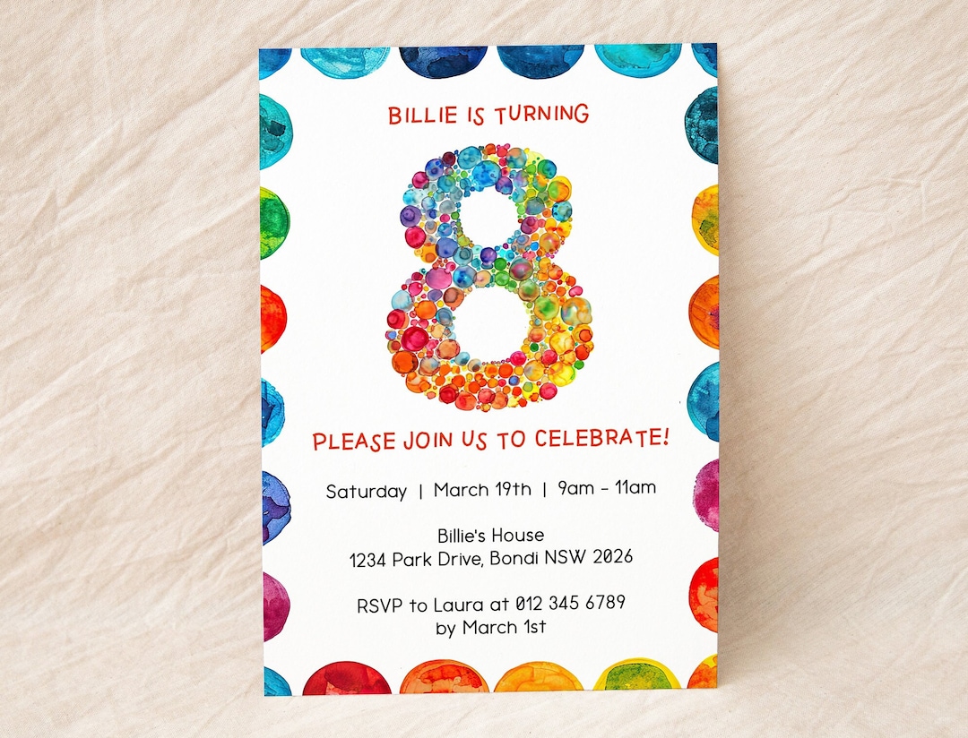 EDITABLE Eighth Birthday Invitation | Instant Digital Download | Number ...