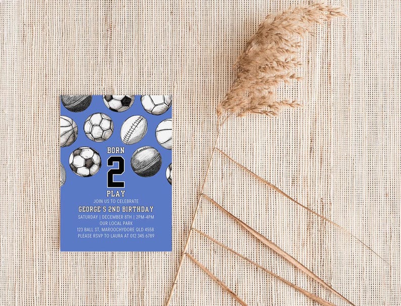 Born 2 Play Birthday Party Invitation | Ball Sports | Instant Digital ...