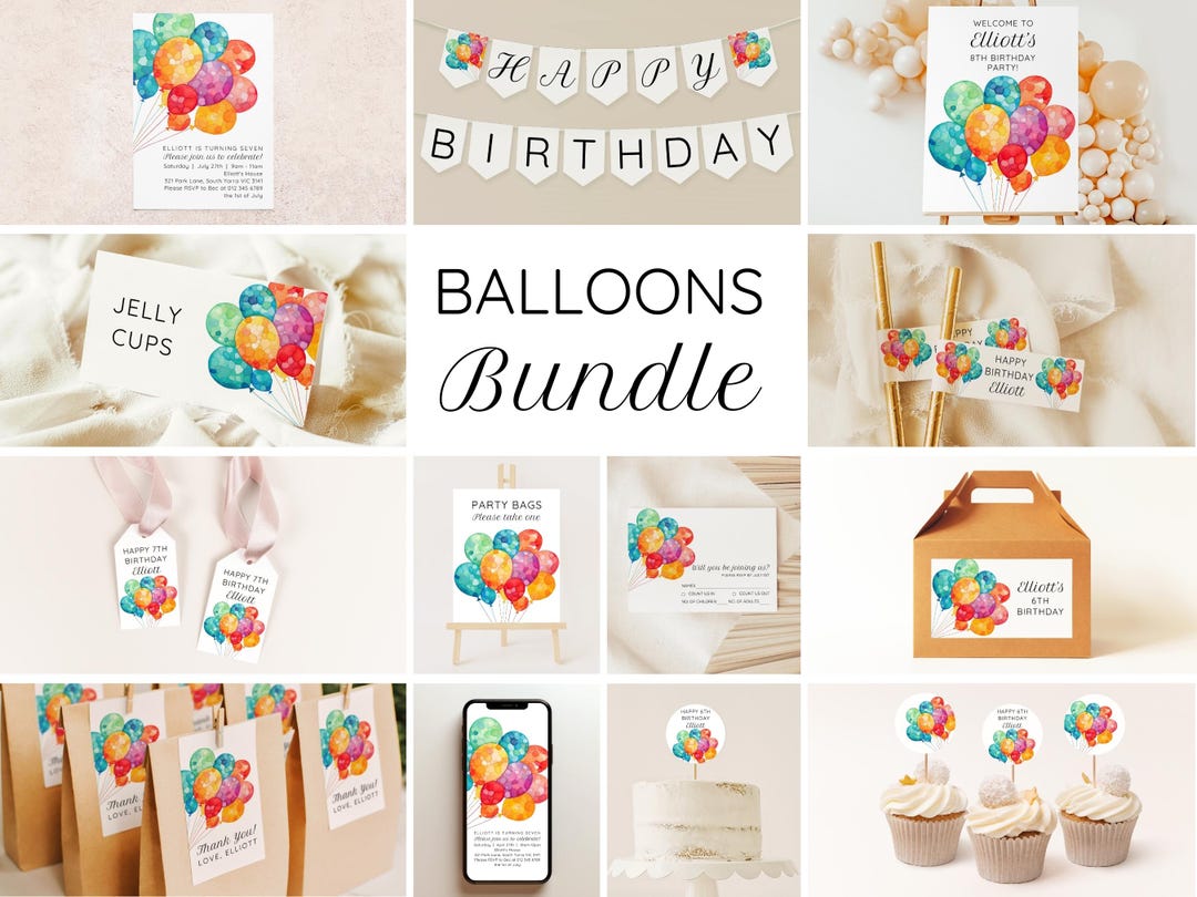 EDITABLE Balloons Bundle | Instant Digital Download | Childrens Bday ...