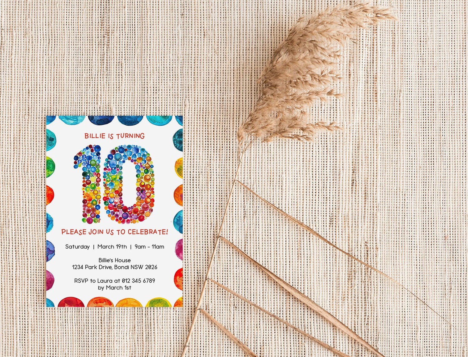 Tenth Birthday Invitation Instant Digital Download Editable Number Ten ...
