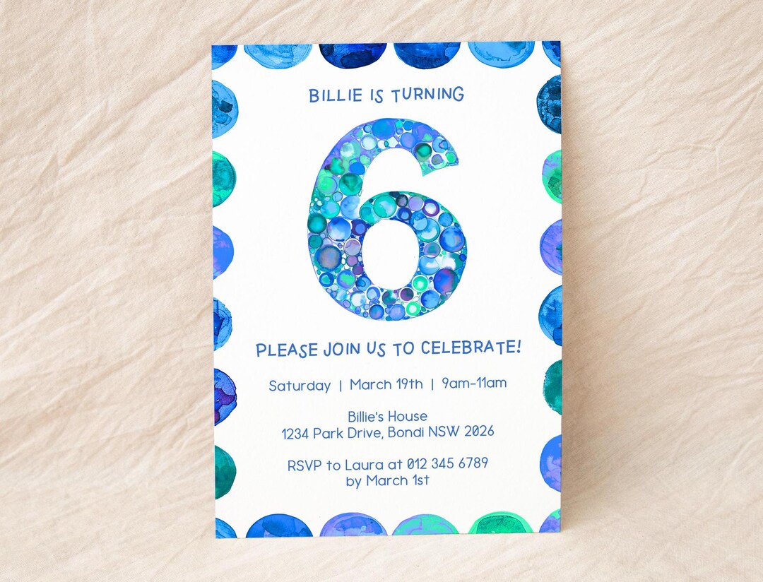 Editable 6th Birthday Invitation | Instant Digital Download | Blue ...
