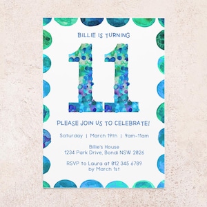 Editable 11th Birthday Invitation | Instant Digital Download | Blue ...