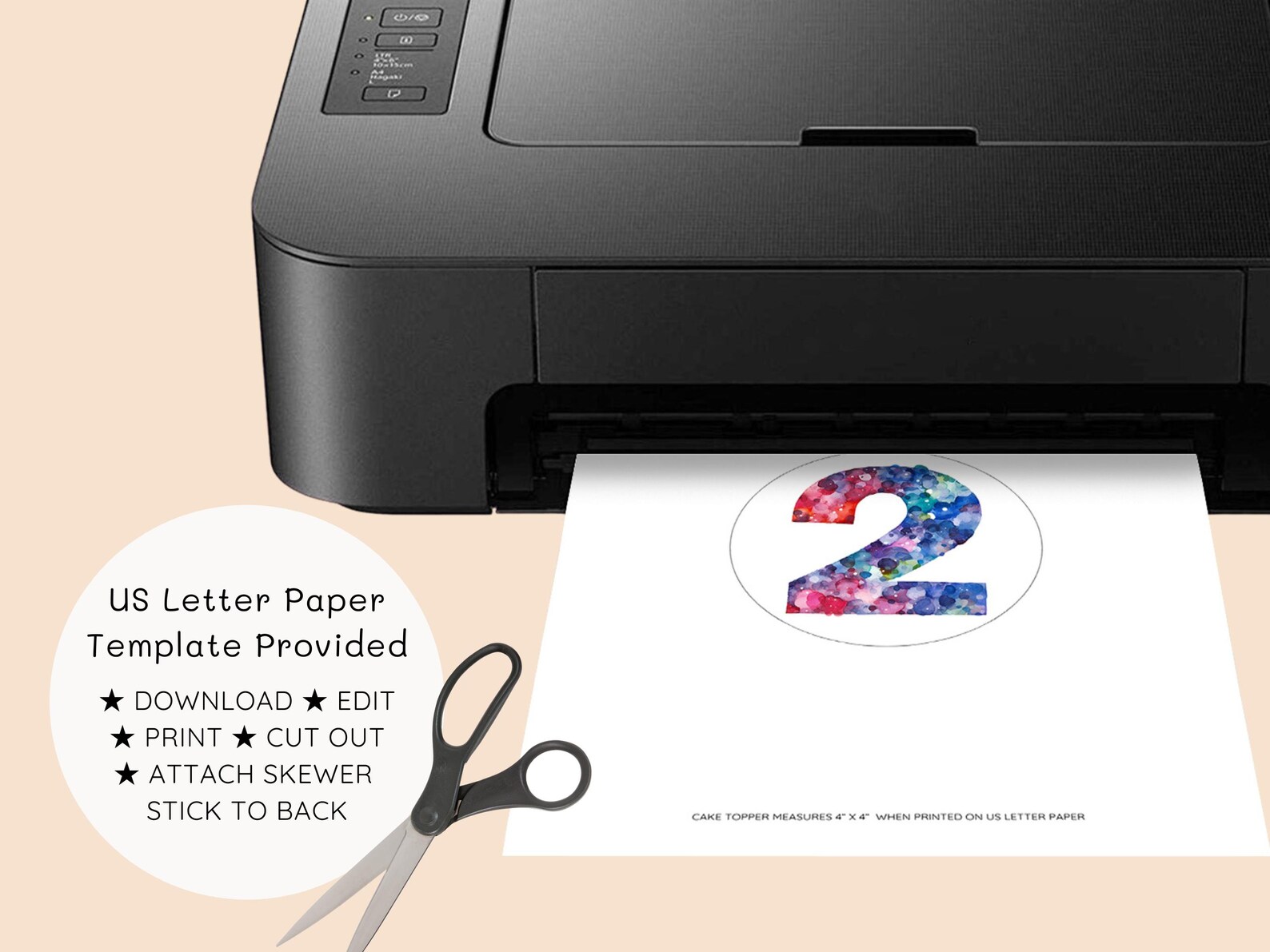 Printable Number Two Cake Topper Template | Instant Digital Download ...