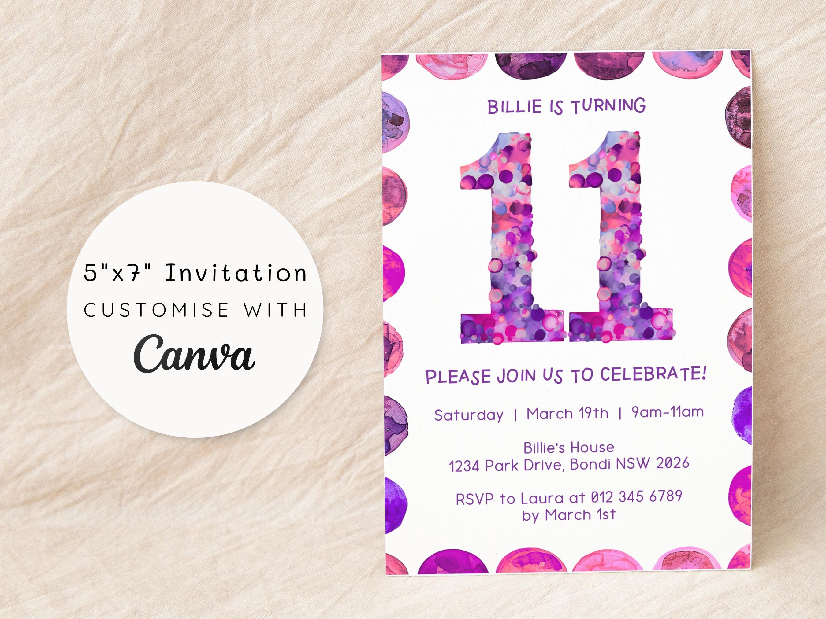Editable 11th Birthday Invitation | Instant Digital Download | Pink ...