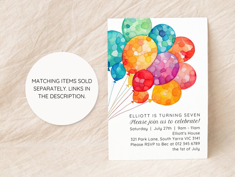 Balloons Party Favour Bag Label Instant Digital Download Children's ...