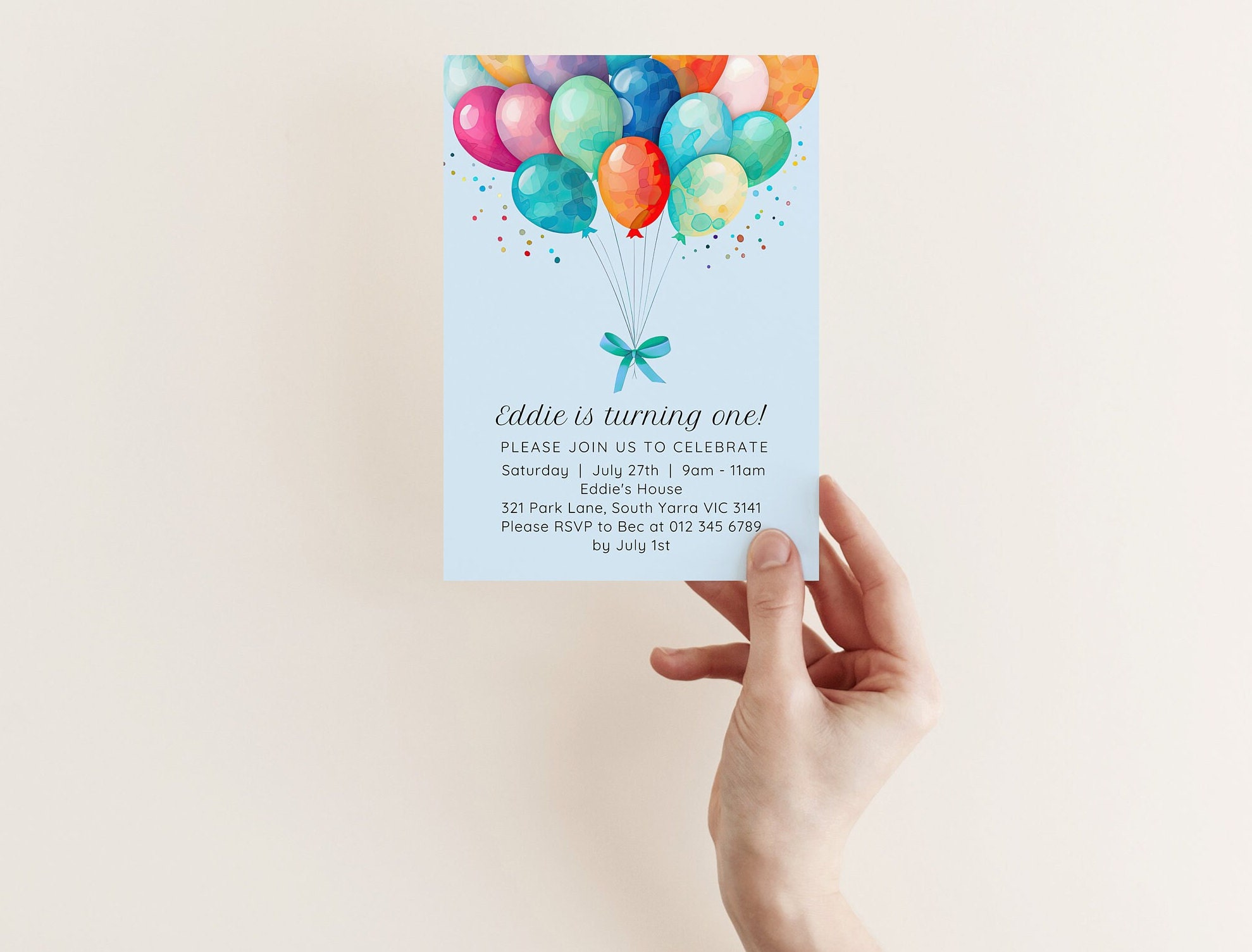 Birthday Balloons Invitation | Instant Digital Download | Balloon Bow ...