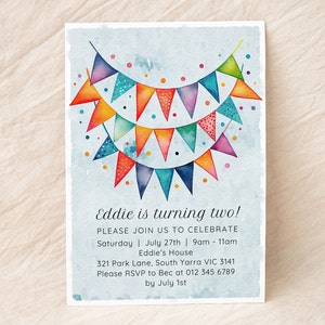 Bunting Invite | Instant Digital Download | Kids Birthday Event ...