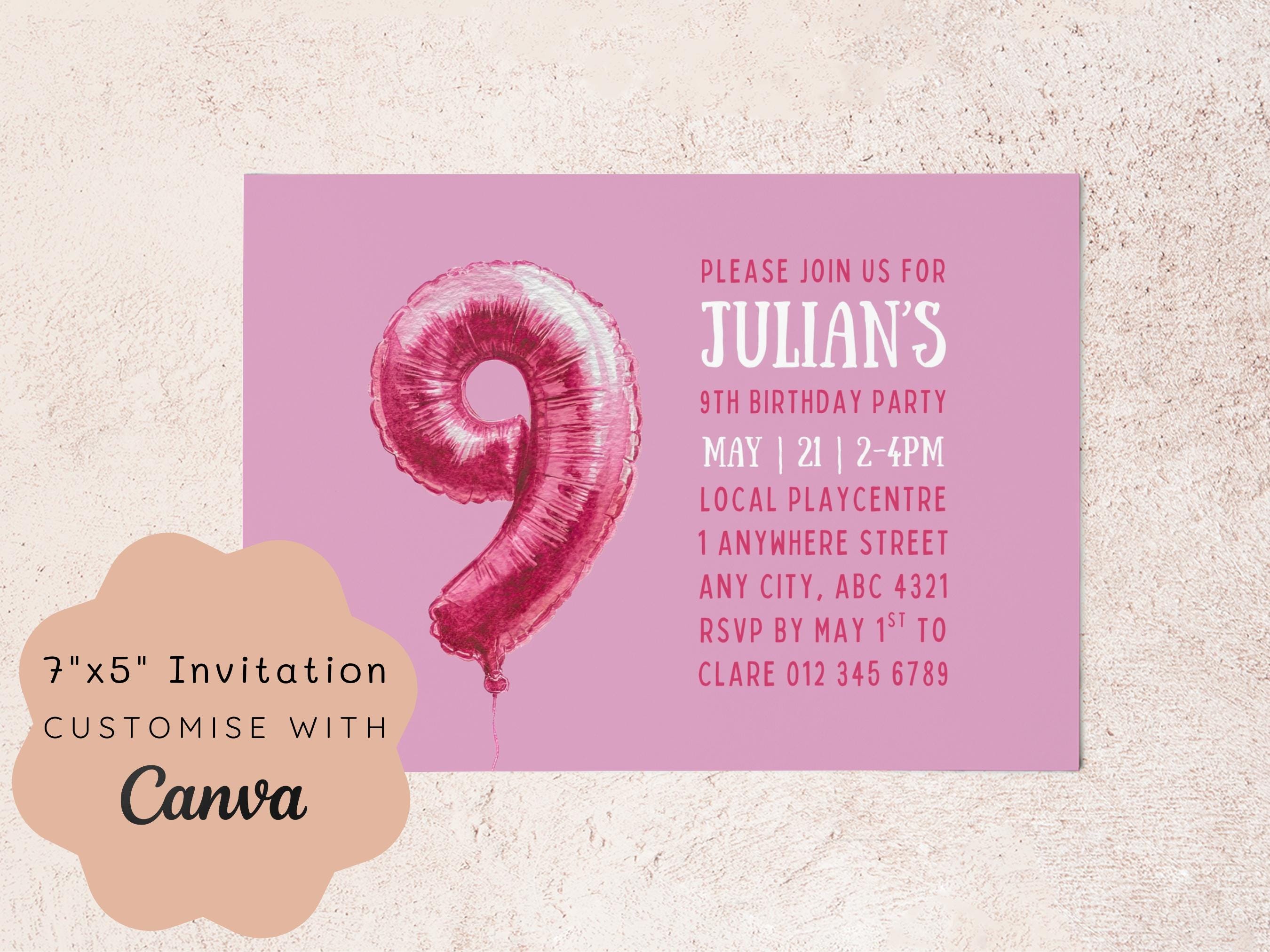 EDITABLE Balloon Number Nine Invitation | Kids Birthday Balloons ...