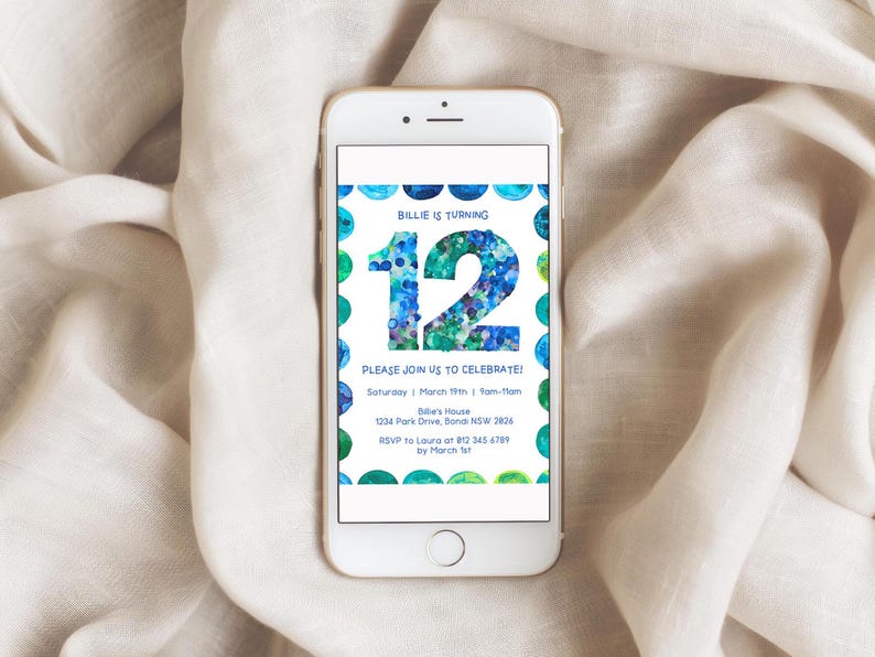 Editable 12th Birthday Invitation | Instant Digital Download | Blue ...