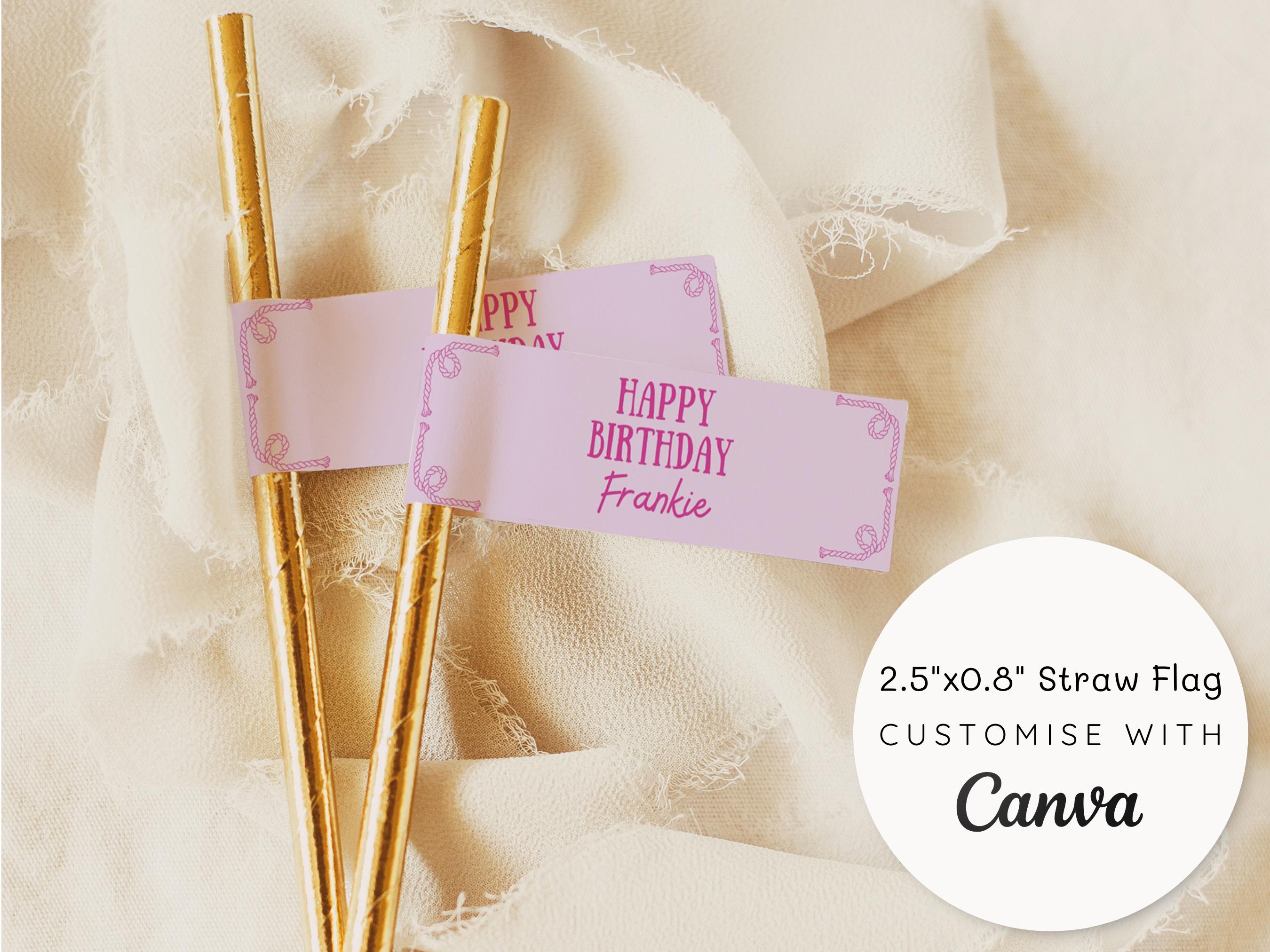 Editable Straw Flag | Tag Template | Digital Download | Children's Bday ...