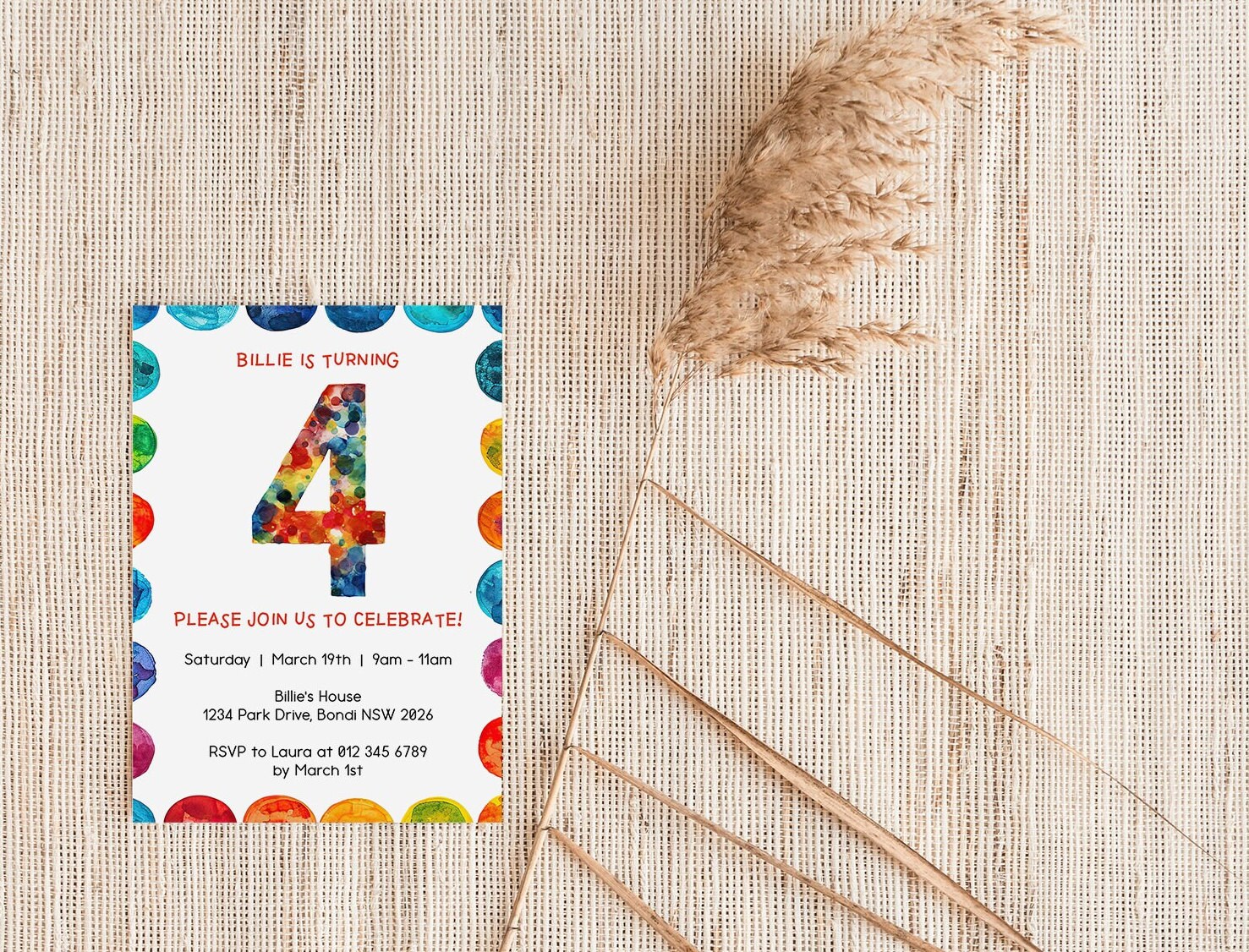 Fourth Birthday Invitation Instant Digital Download Editable Number ...