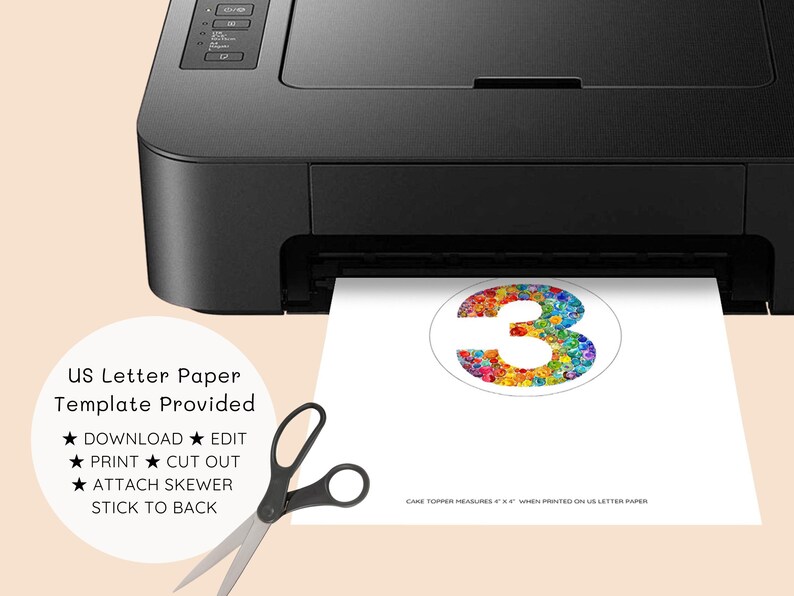 Printable Number Three Cake Topper Template | Instant Digital Download ...