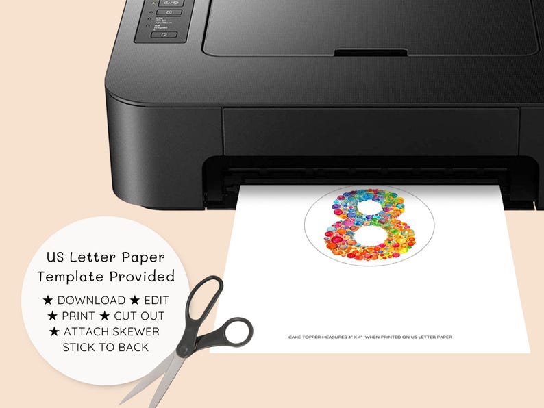 Printable Number Eight 8 Cake Topper Template | Instant Digital ...