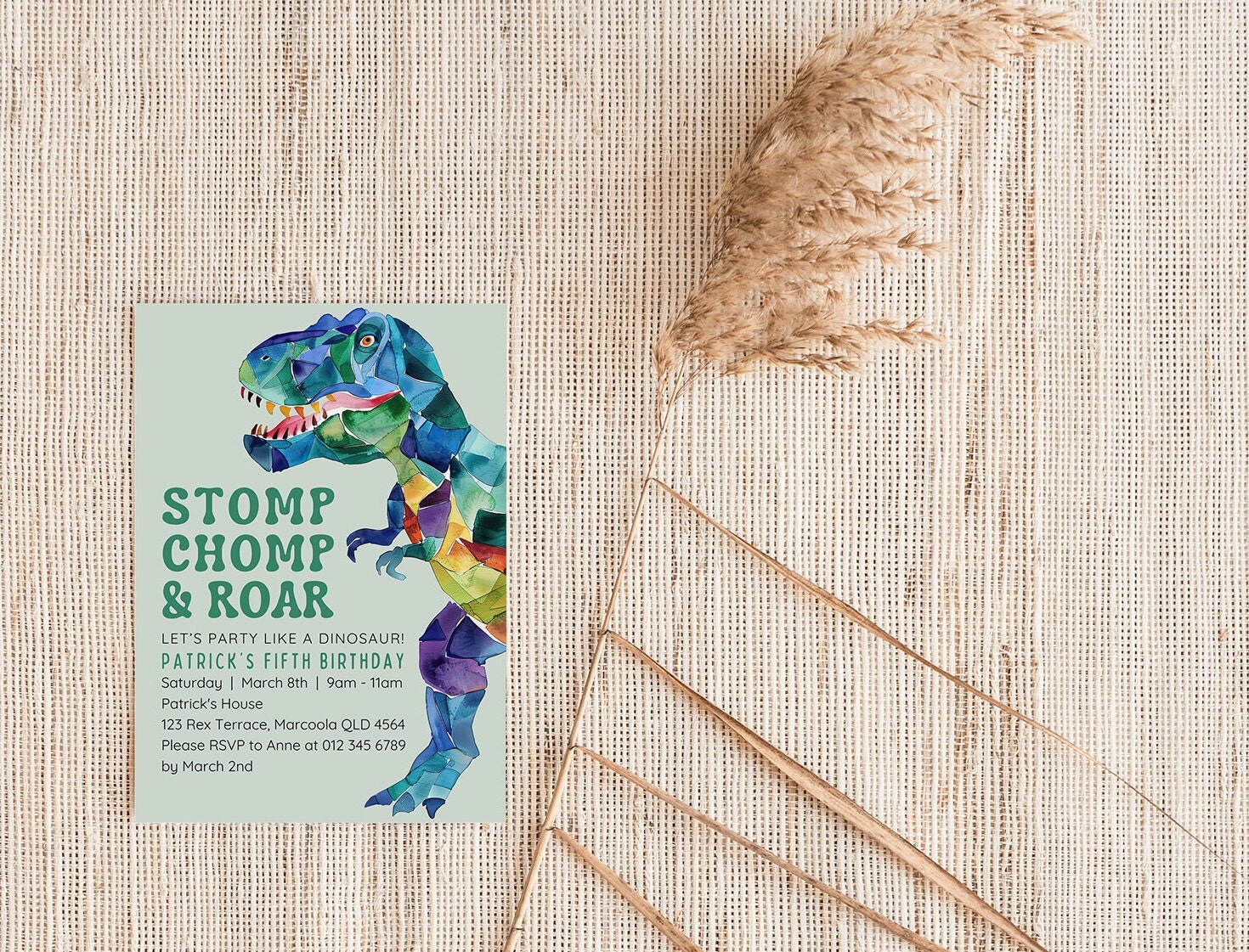 Stomp Chomp & Roar Invite Instant Digital Download Dino Birthday ...