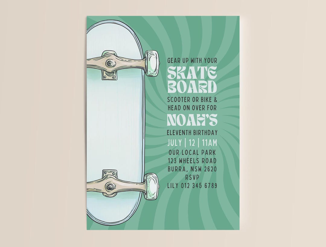 Editable Skateboard Invitation | Kids Birthday | Instant Digital ...