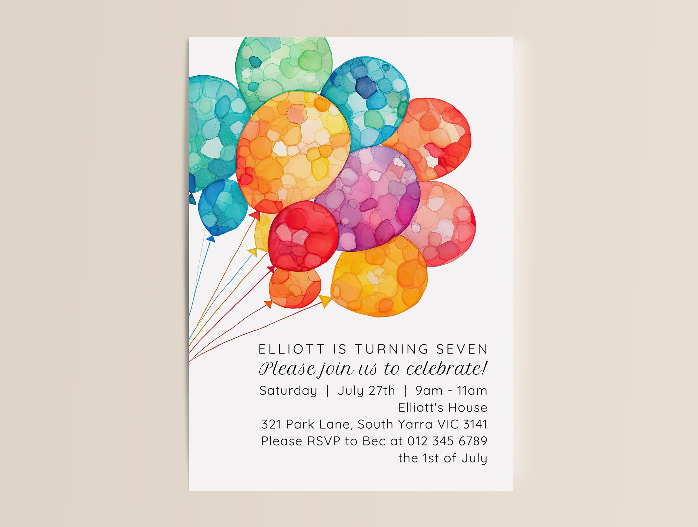 Balloons Invitation | Instant Download | Balloon Invite | Digital ...
