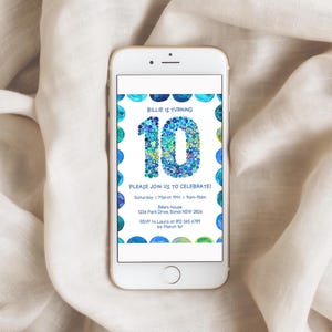 Editable 10th Birthday Invitation | Instant Digital Download | Blue ...