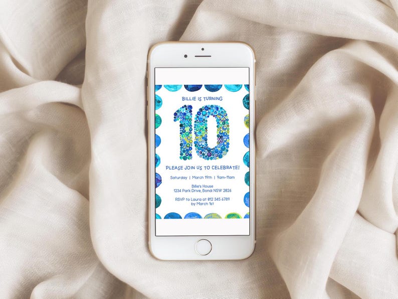 Editable 10th Birthday Invitation | Instant Digital Download | Blue ...