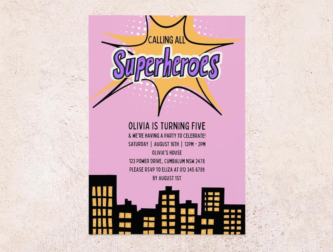 Editable Pink Superhero Birthday Invitation | Calling All Superheroes ...