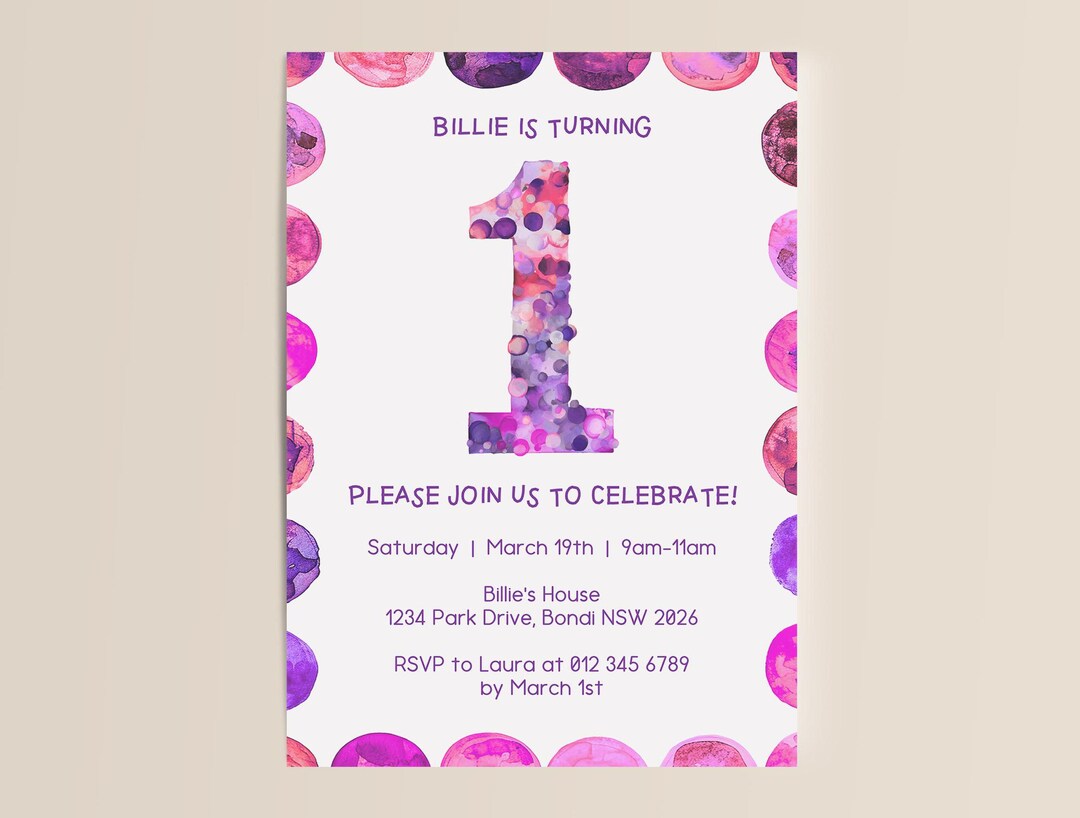 Editable 1st Birthday Invitation | Instant Digital Download | Purple ...