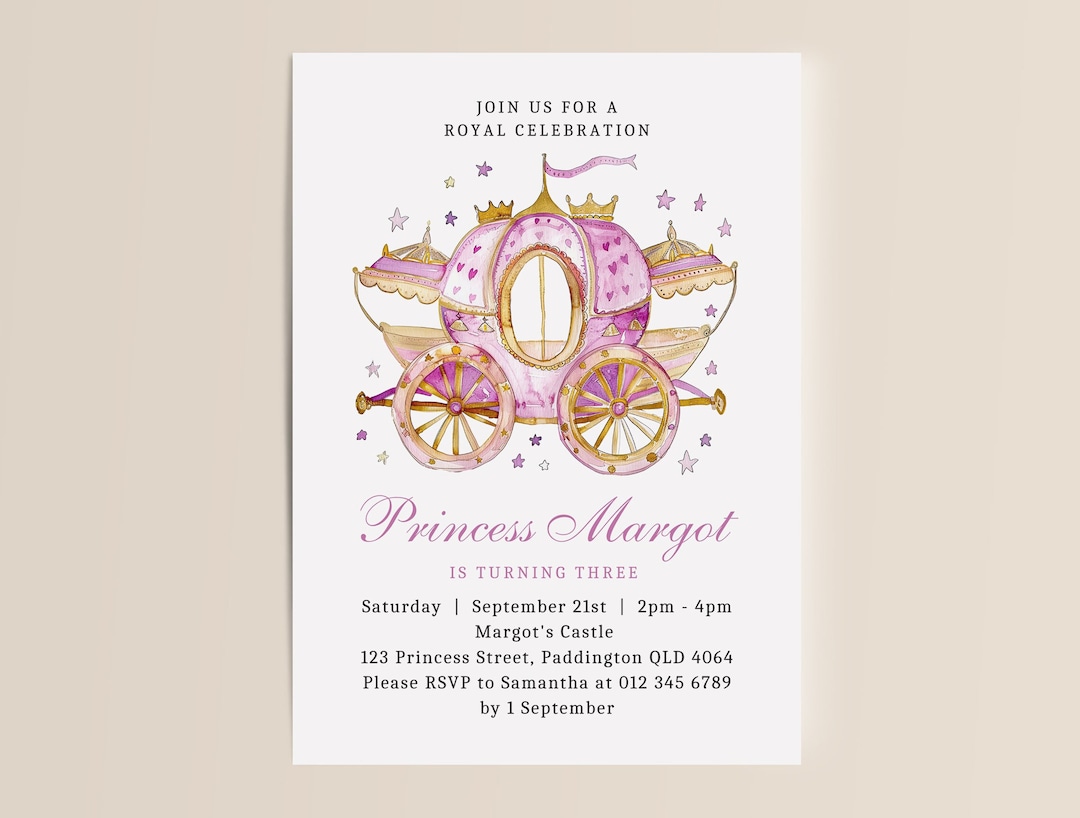 Princess Carriage Invite | Instant Digital Download | Kids Birthday ...