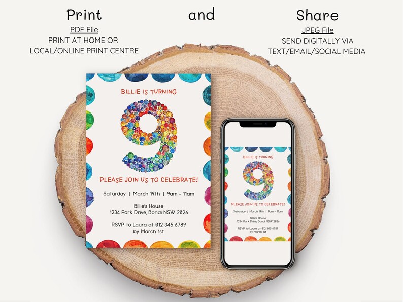 EDITABLE Ninth Birthday Invitation | Instant Digital Download | Number ...