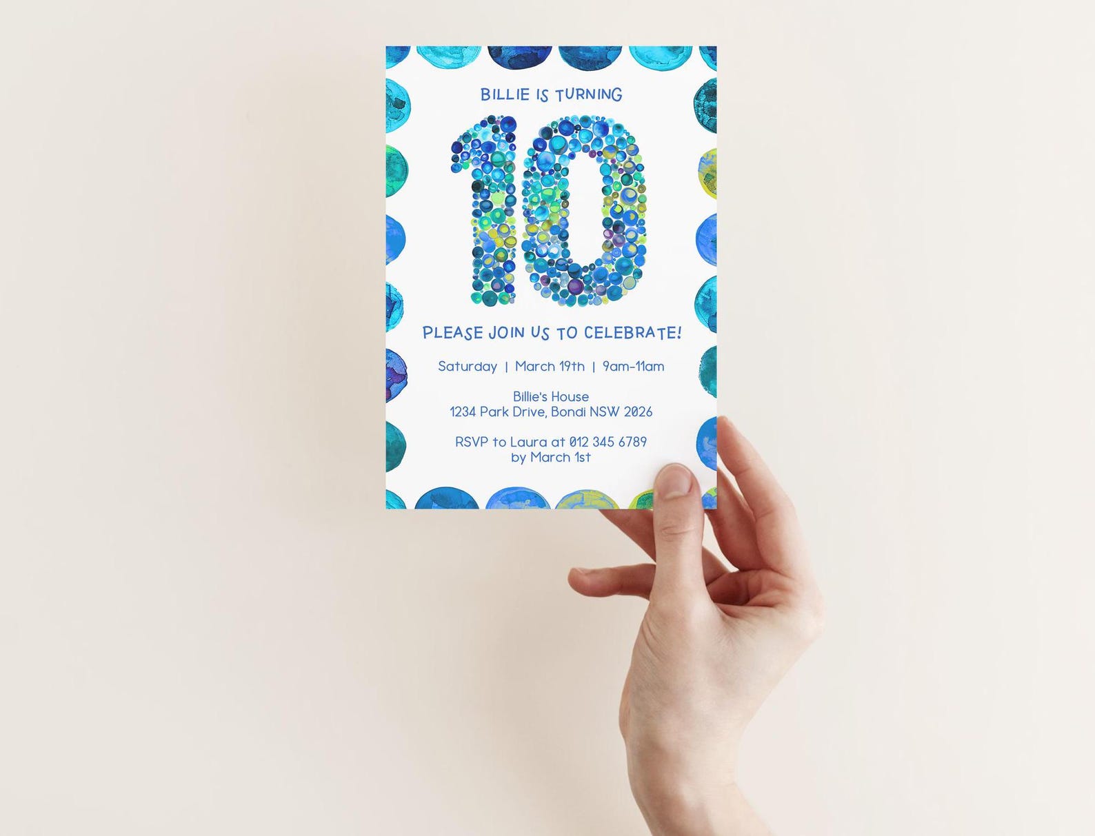 Editable 10th Birthday Invitation | Instant Digital Download | Blue ...