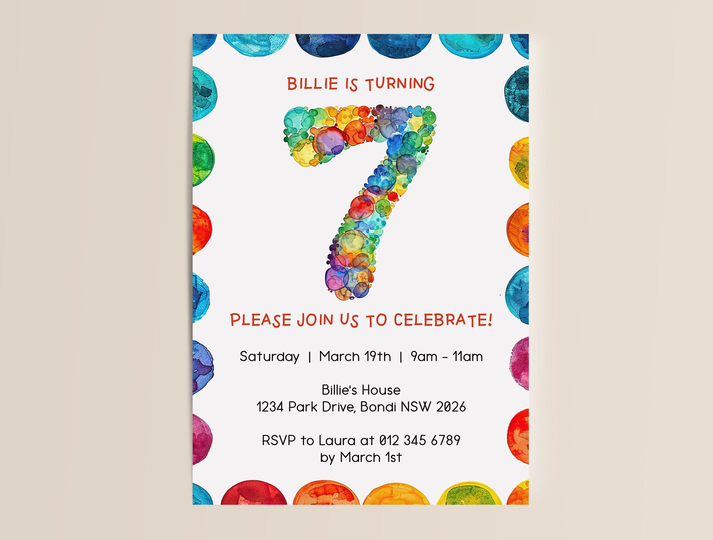EDITABLE Seventh Birthday Invitation | Instant Digital Download ...