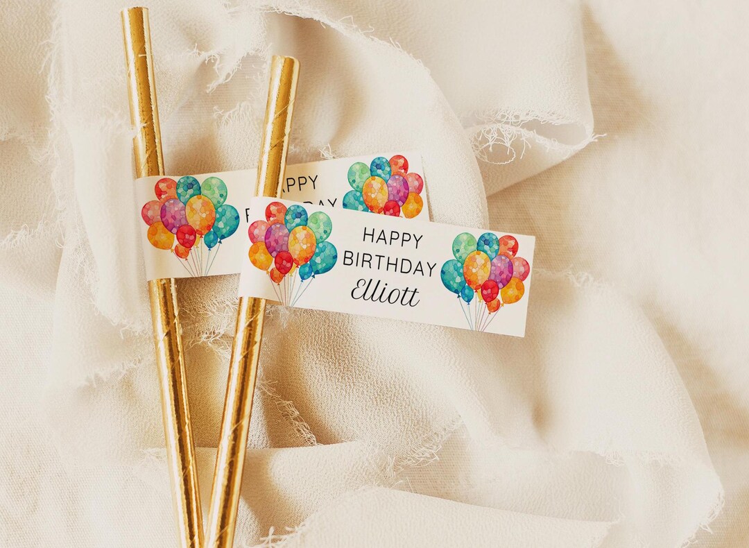 Editable Balloons Straw Flag | Balloon Tag Template | Digital Download ...