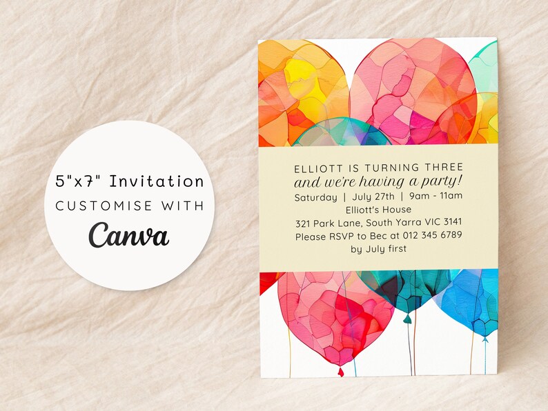 Bunch of Balloons Invitation | Instant Digital Download | Editable Bday ...