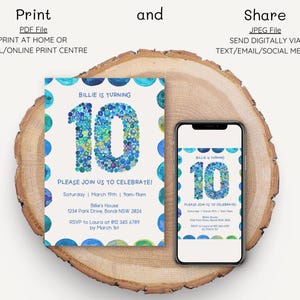Editable 10th Birthday Invitation | Instant Digital Download | Blue ...