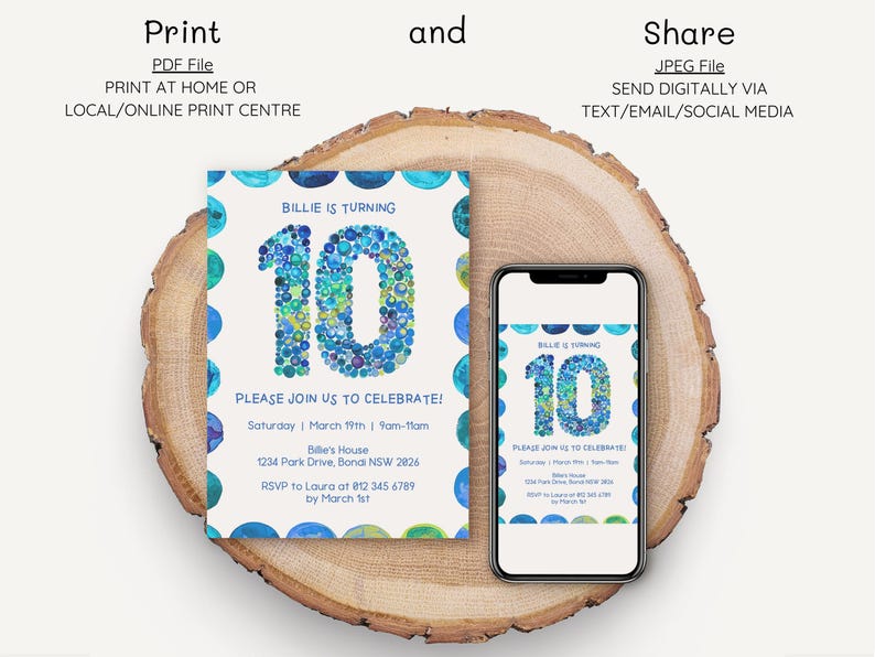 Editable 10th Birthday Invitation | Instant Digital Download | Blue ...