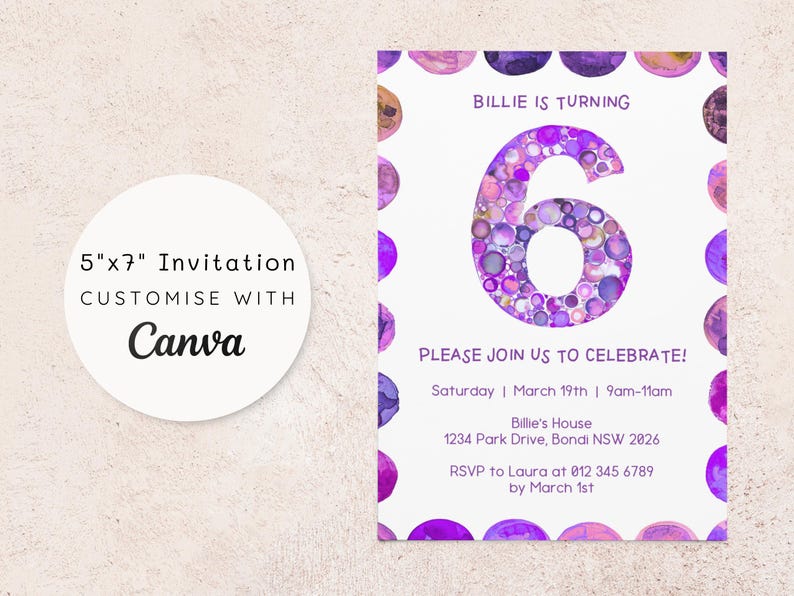 Editable 6th Birthday Invitation | Instant Digital Download | Pink ...