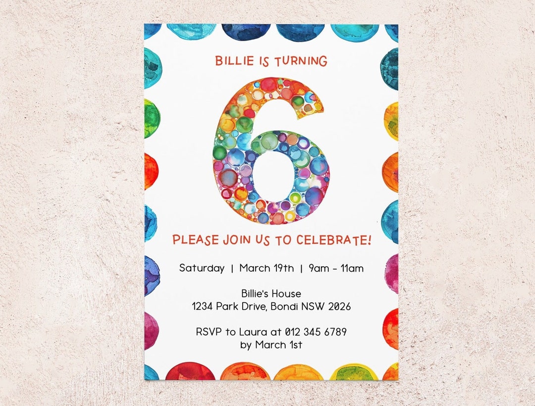 Sixth Birthday Invitation Instant Digital Download Editable Template ...