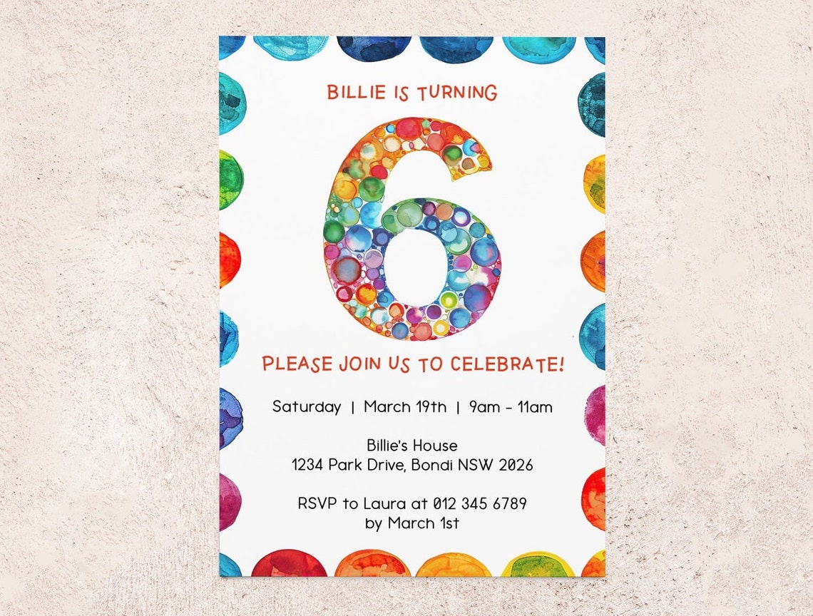 Sixth Birthday Invitation Instant Digital Download Editable Template ...