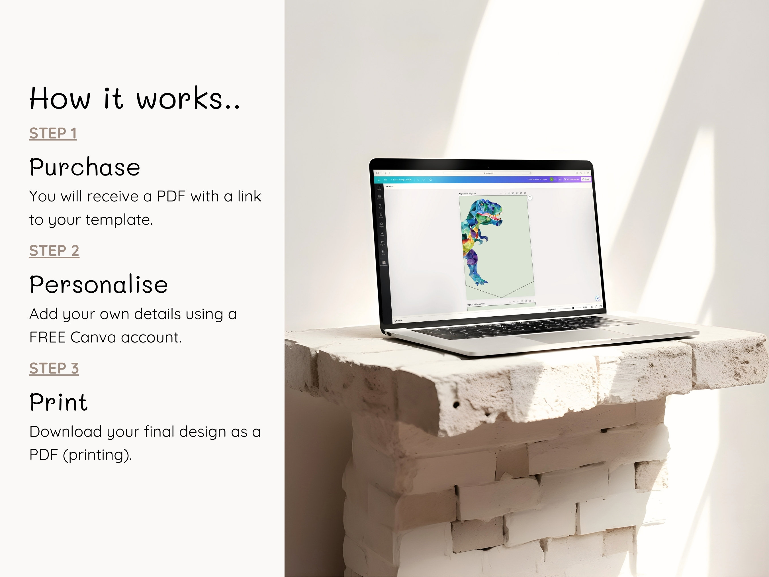 T-rex Banner | Bunting Template | Instant Digital Download | Children's ...