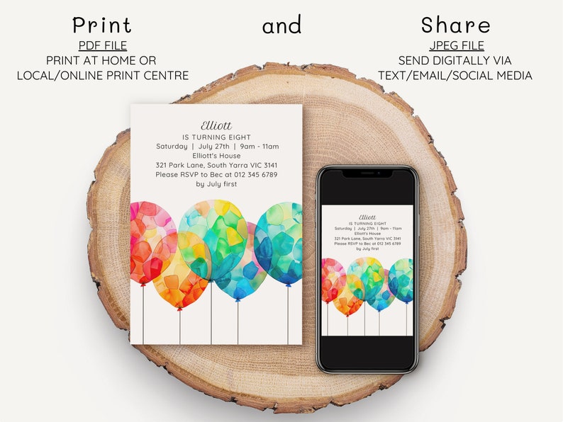 Floating Balloons Invitation | Instant Digital Download | Editable Bday ...