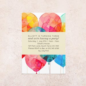 Bunch of Balloons Invitation | Instant Digital Download | Editable Bday ...