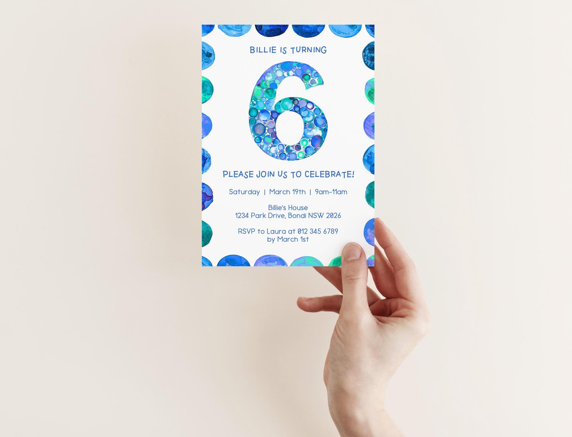 Editable 6th Birthday Invitation | Instant Digital Download | Blue ...