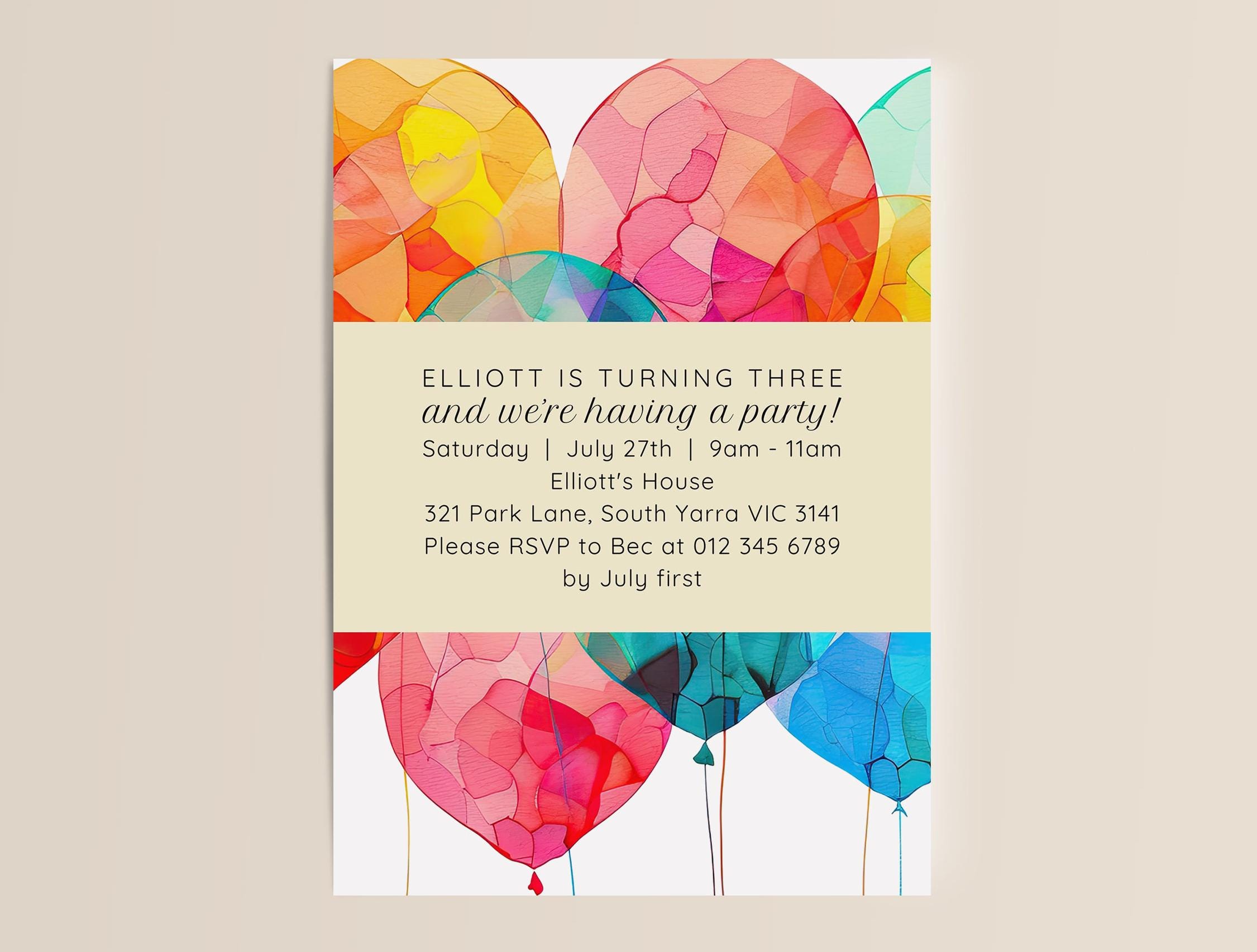 Bunch of Balloons Invitation | Instant Digital Download | Editable Bday ...